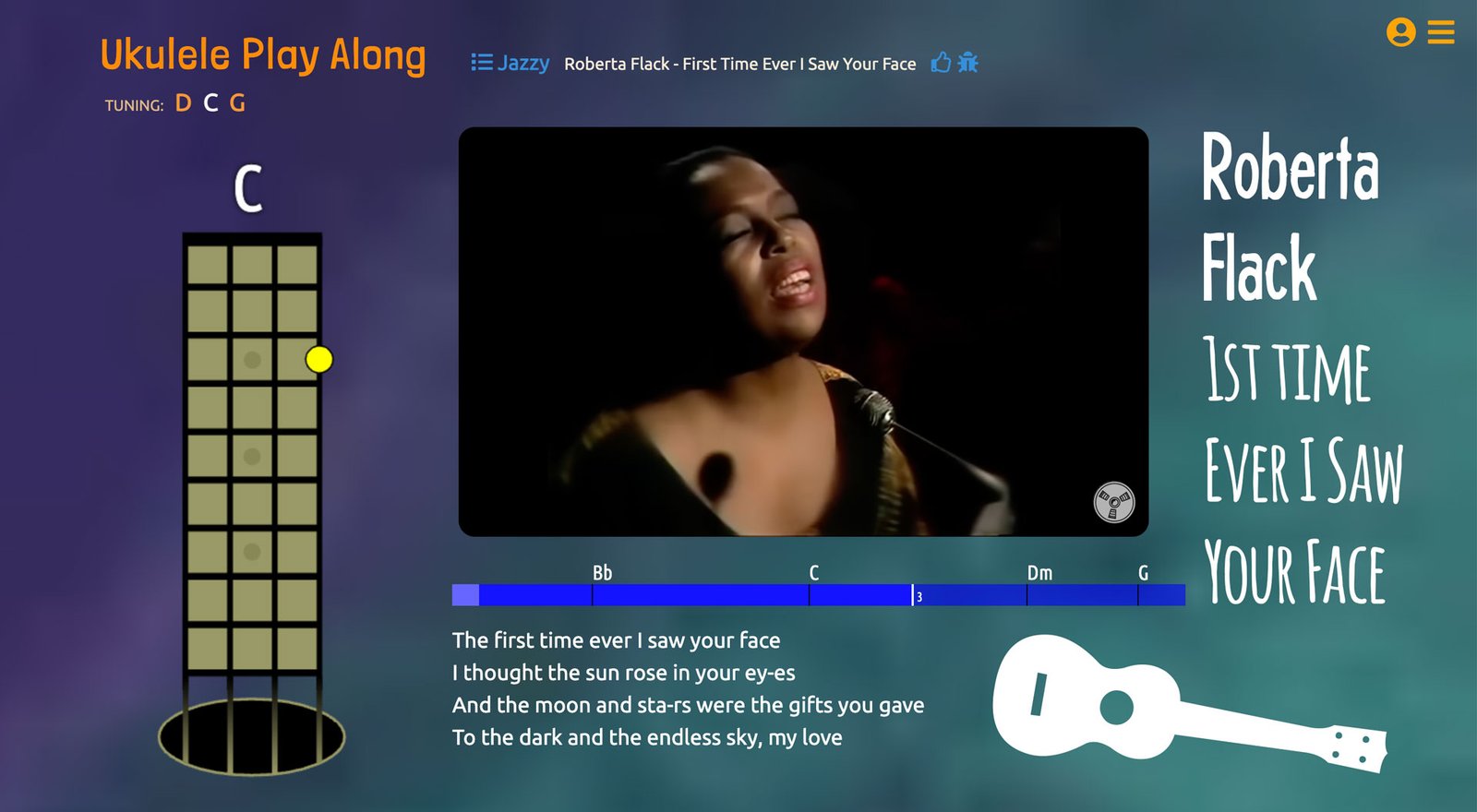 Ukulele Play Along-ALL SONGS-First Time Ever I Saw Your Face